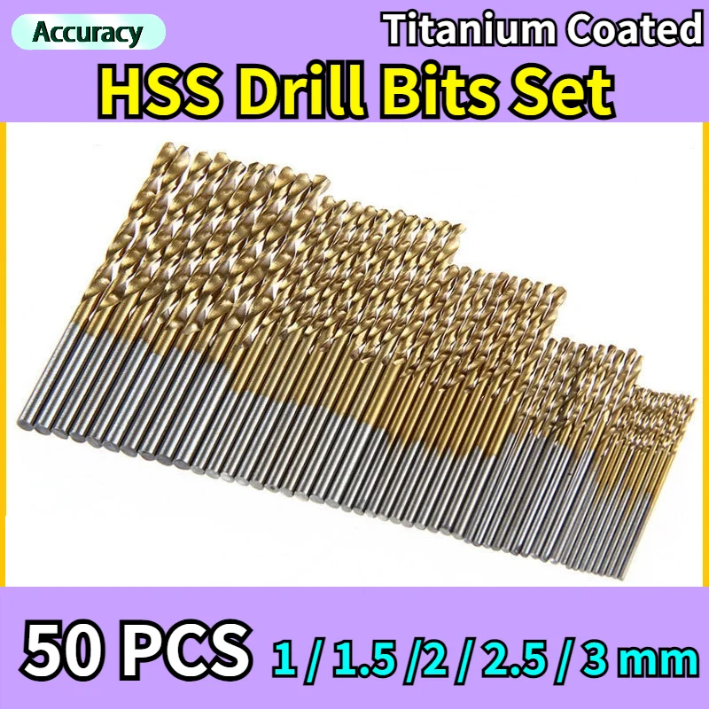 50Pcs Professional Titanium Coated Drill Bits HSS High Speed Steel ...