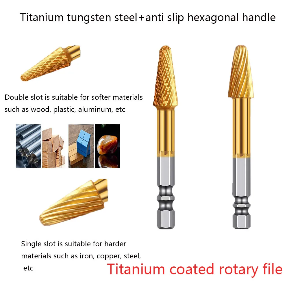 Titanium-tungsten-steel-hexagonal-handle-rotary-file-milling-cutter ...