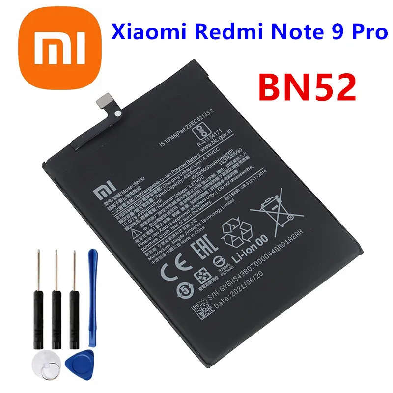 BN52 Xiao mi BN52 5020mAh Battery for Xiaomi Redmi Note 9 Pro+Tools