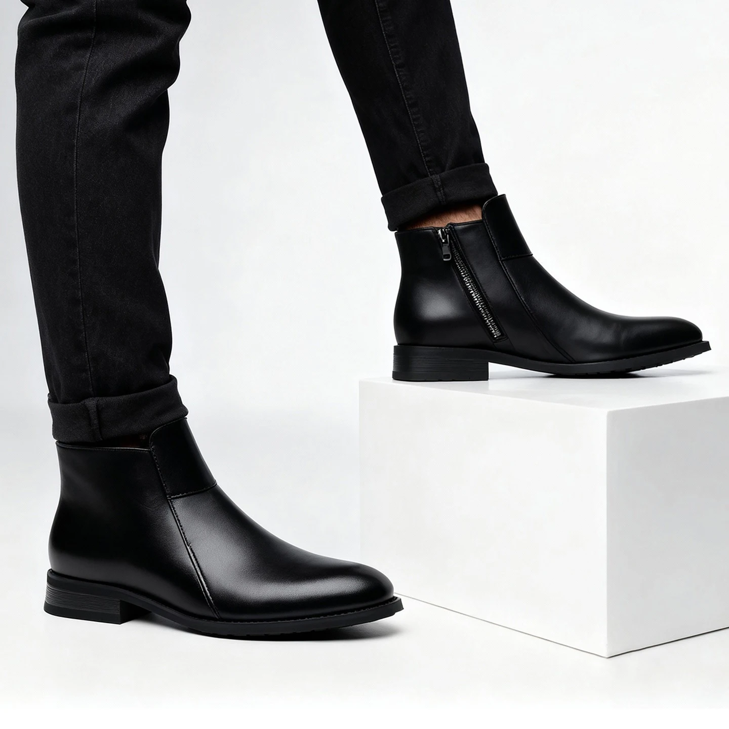 British Leather Chelsea Boots Men's Low-top Heightening Short Boots ...