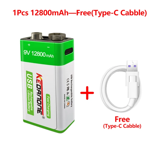 New 9V 12800mah lithium ion rechargeable battery type-C USB battery 9 ...