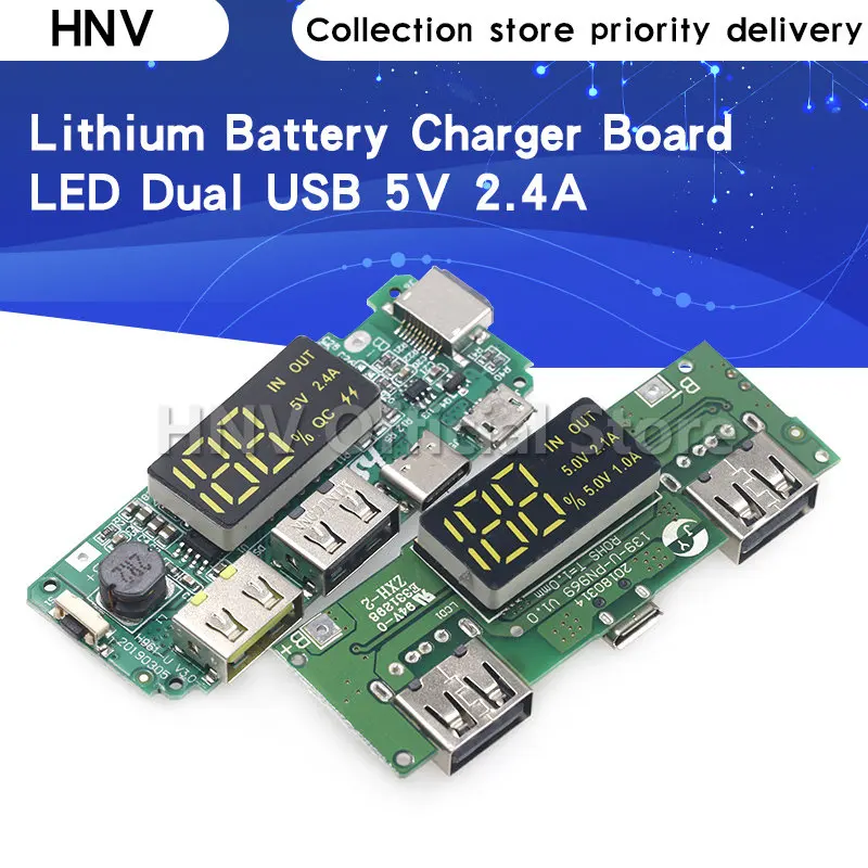 Lithium Battery Charger Board LED Dual USB 5V 2.4A Micro/Type-C USB ...