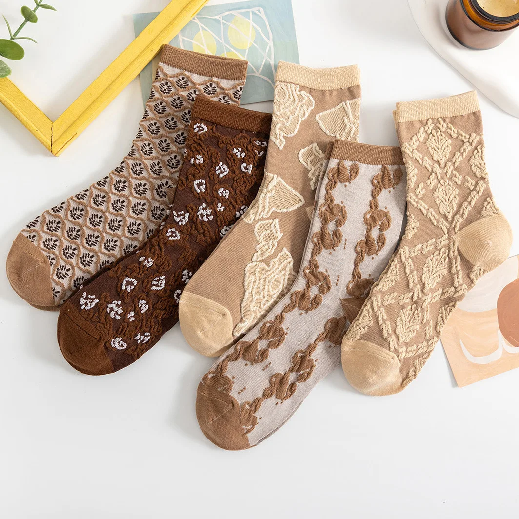Women Socks Vintage Harajuku | Cotton Brown Socks Women | Vintage Retro ...
