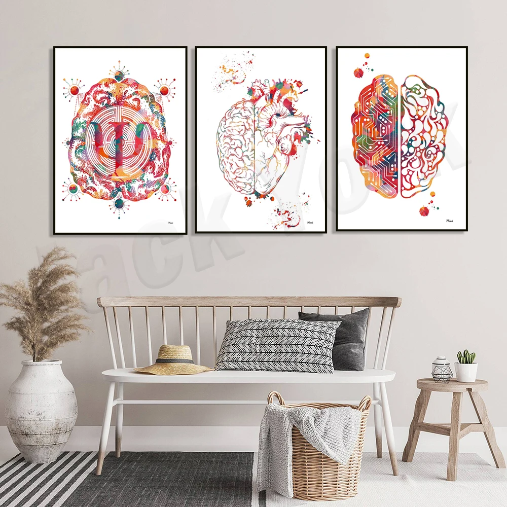 Watercolor Brain And Psychology Psychotherapy Poster, Psychologist Psi ...