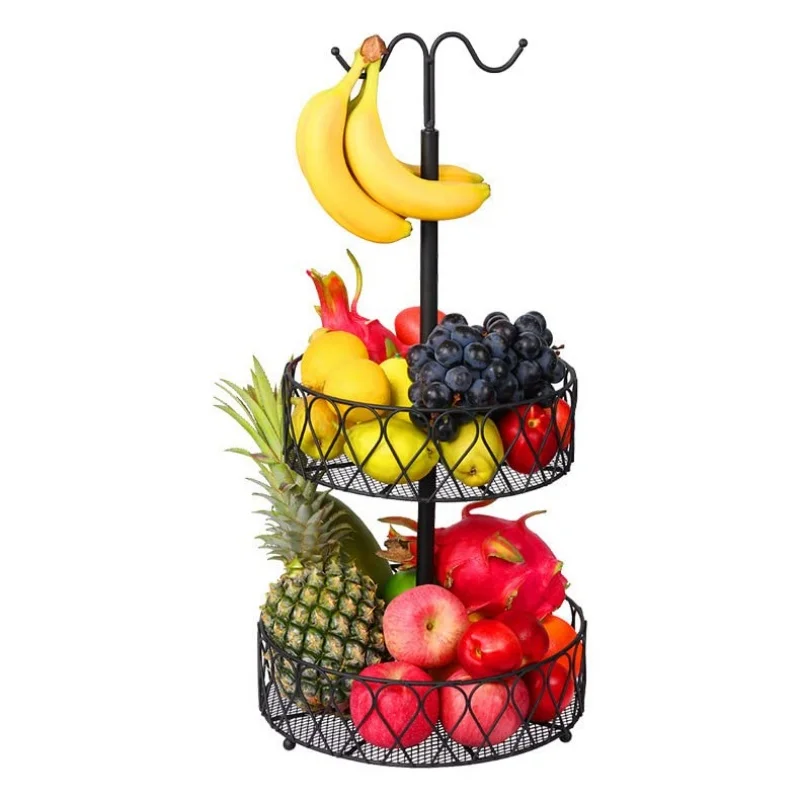 Metal 2 Tier Fruit Basket Countertop Fruit Vegetables Bowl Stand Holder ...