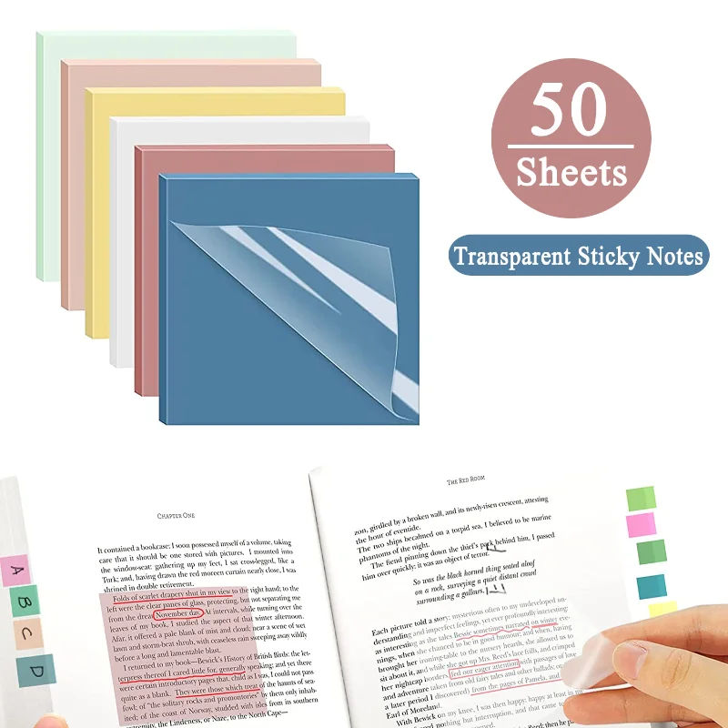 Waterproof Transparent 50 Memo Pad Sticky Notes Bookmark Marker Memo ...