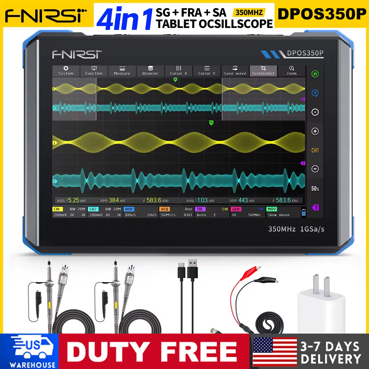 FNIRSI DPOS350P Tablet Oscilloscope Signal Generator Spectrum Analyzer ...