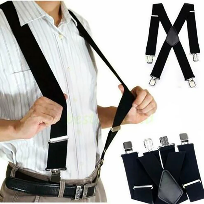Men Suspenders High Elastic Adjustable 4 Strong Clips Suspender Heavy ...