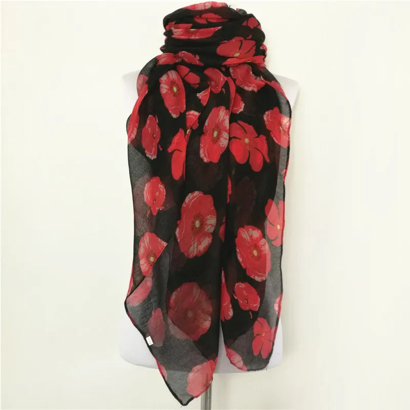 New Ladies flower scarves for women poppy Print scarfs women scarf ...