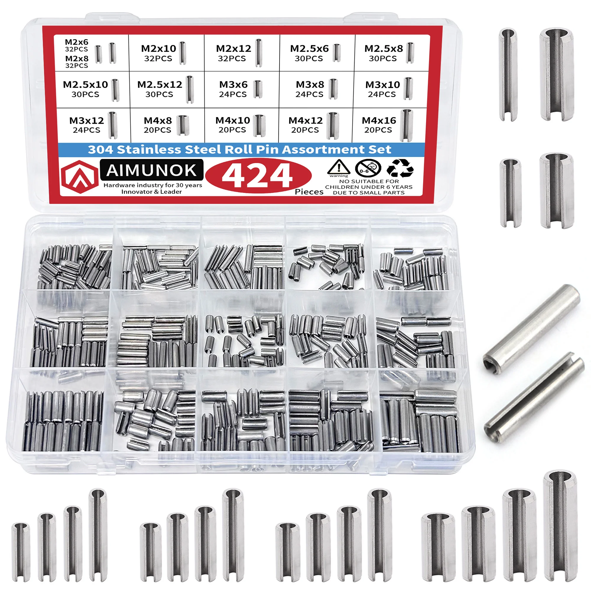 424pcs 304 stainless steel Roll Pin Assortment set Elastic Cotter ...