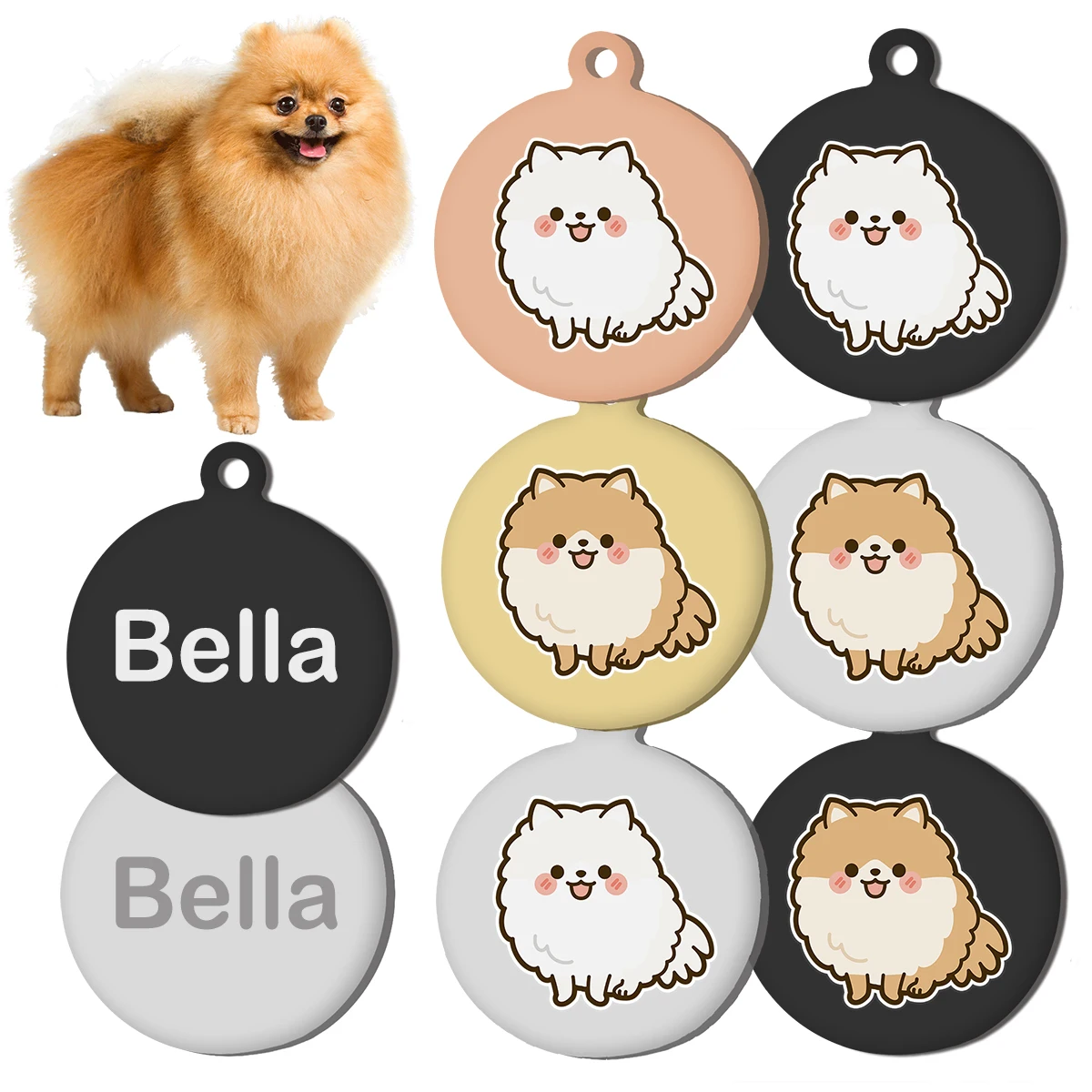 Pomeranian Personalized ID Round Tag Custom Name Address Telephone Cute ...