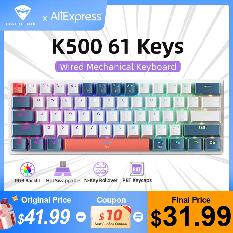 Mechanical Keyboard 60% Gamer Machenike K500 B61Wired Gaming Keyboard ...