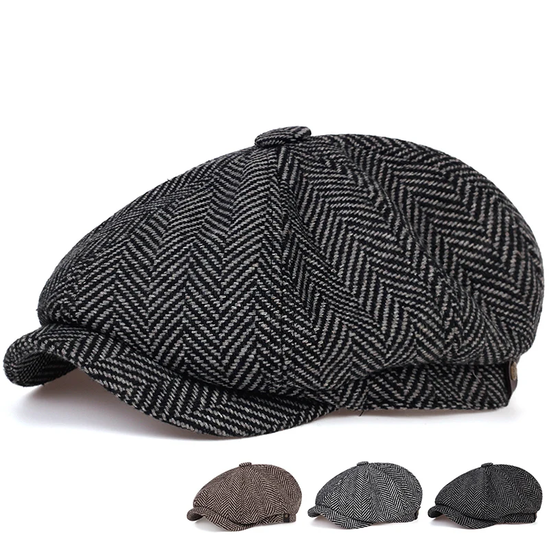 Mode-Wol-Krantenjongen-Caps-Mens-Visgraat-Platte-Petten-Vrouwen-Mannen ...