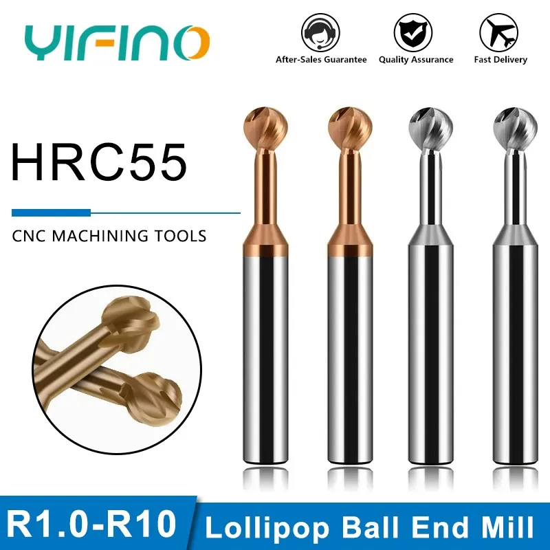 YIFINO-HRC55-Tungsten-Steel-Carbide-Lollipop-Ball-End-Mill-2-Flute ...