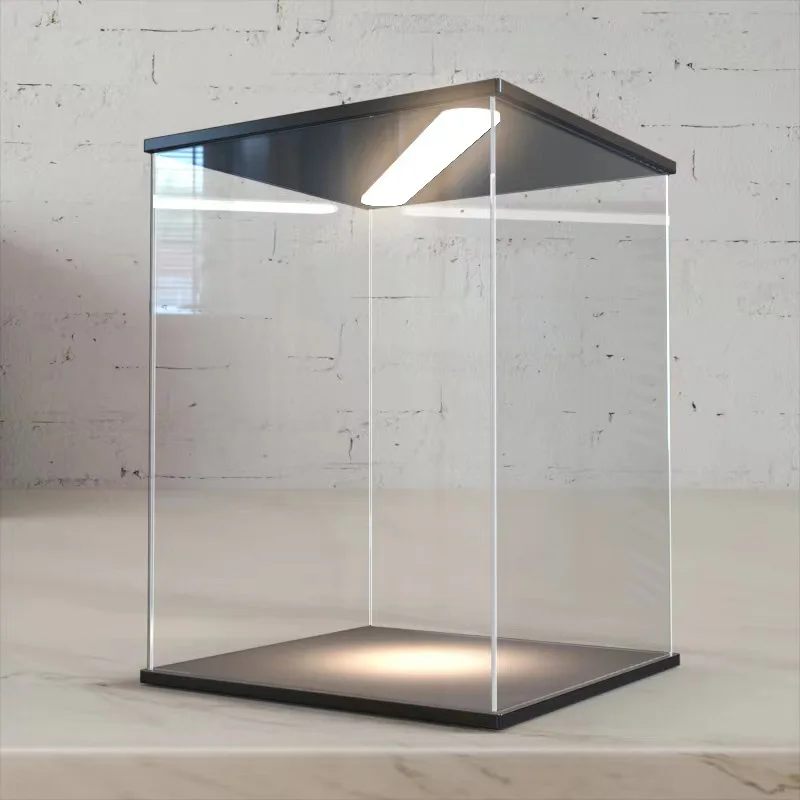 Transparent-Acrylic-Display-Case-with-LED-Light-Dustproof-Figure ...