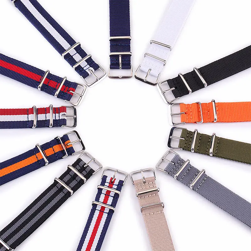 Fashion-Striped-Three-Ring-Nylon-Watch-Band-Stainless-Steel-Metal ...