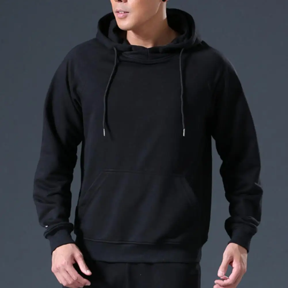 Sweats à capuche monochromes pour hommes, pull à capuche pour hommes, cordon de serrage de ...
