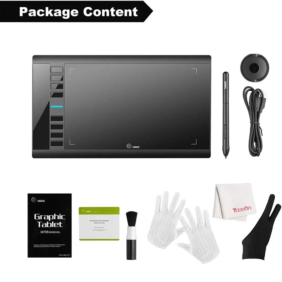 UGEE-tableta gráfica M708 de 10 pulgadas, Tablet de dibujo con 8 teclas de acceso rápido, lápiz ...