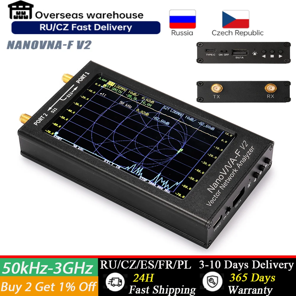 NanoVNA-F Vector Network Analyzer, V2, IPS Display LCD, onda curta, HF, VHF, UHF, NF-VA-A-2, 4,3"