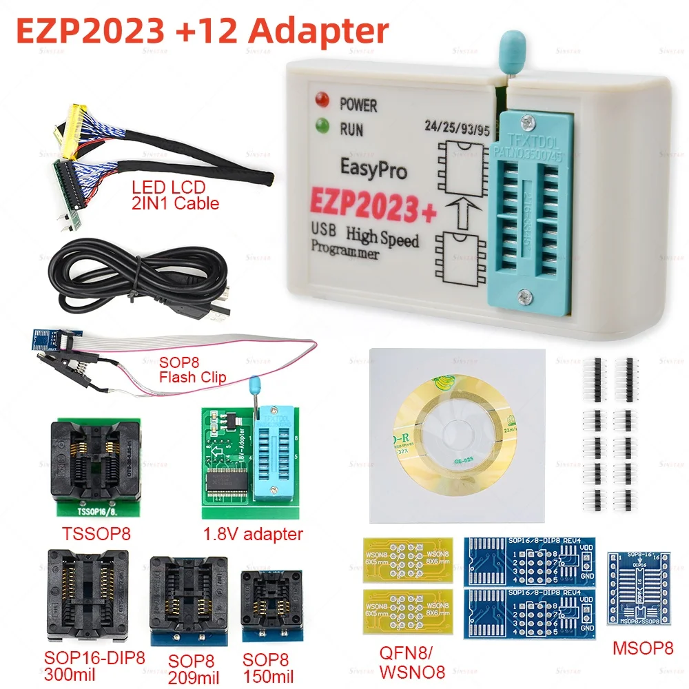 EZP2023-USB-Programmer-Original-SPI-Full-Set-12-Adapter-Support-24-25 ...