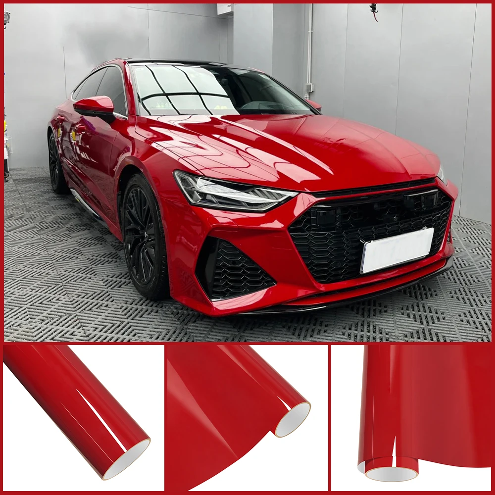 Crystal Glossy Vermeil Red PET Wrap Bubble Free Air Release Vinyl Film ...