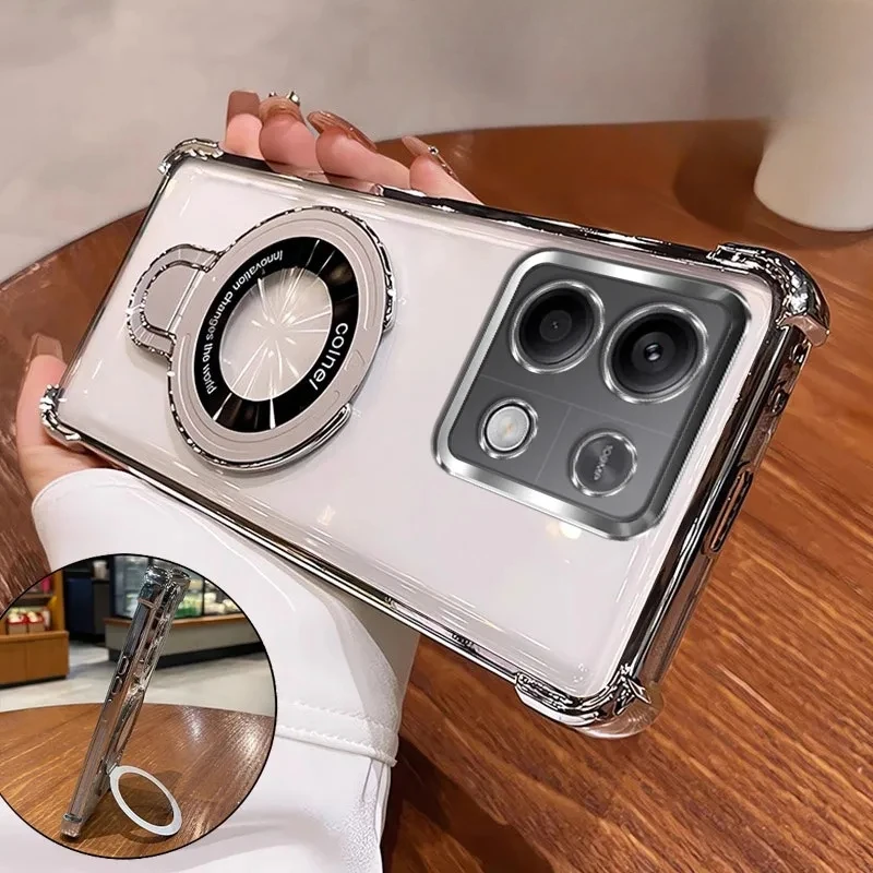 Shockproof Plating Magnetic Bracket Magsafe Silicone Case for Redmi ...