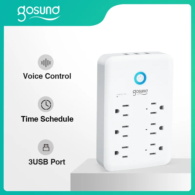 Gosund extensor de enchufe de pared inteligente P2, 3 puertos USB, 6 ...