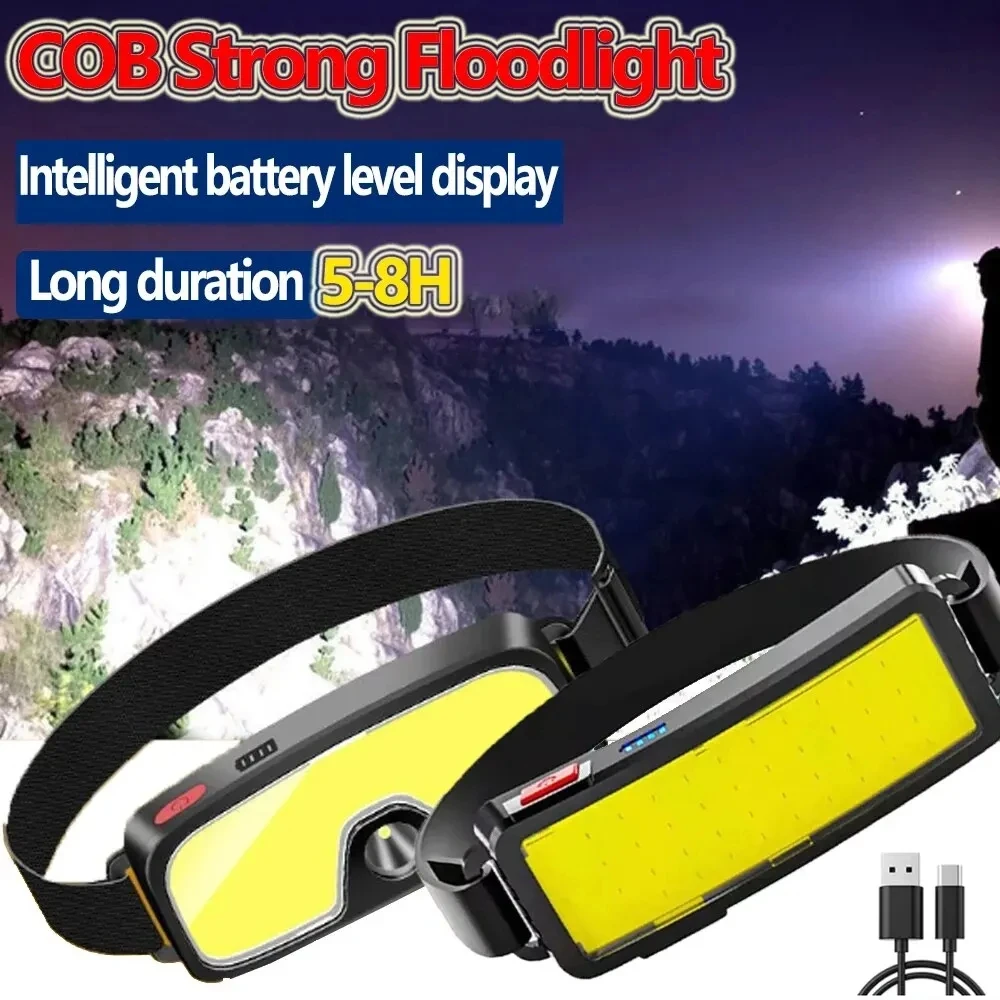 Powerful COB LED Headlamp Built-in Battery Type-c Rechargeable ...