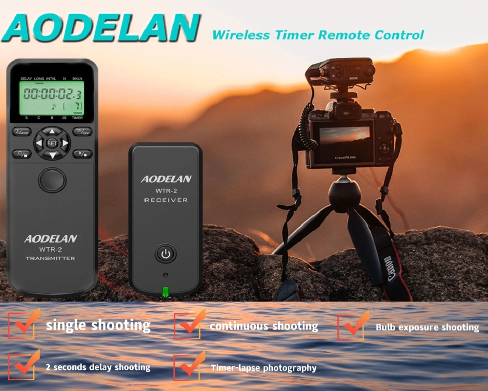 AODELAN Wireless Remote Timer and Trigger LCD Camera Shutter Release For Select Canon Nikon Sony ...