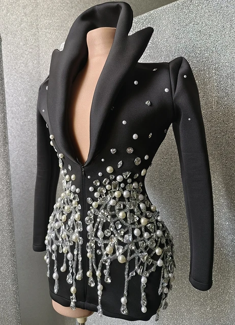 Sparkly Sequins Rhinestones Big Sleeves Black Jacket Sexy Singer Dancer ...