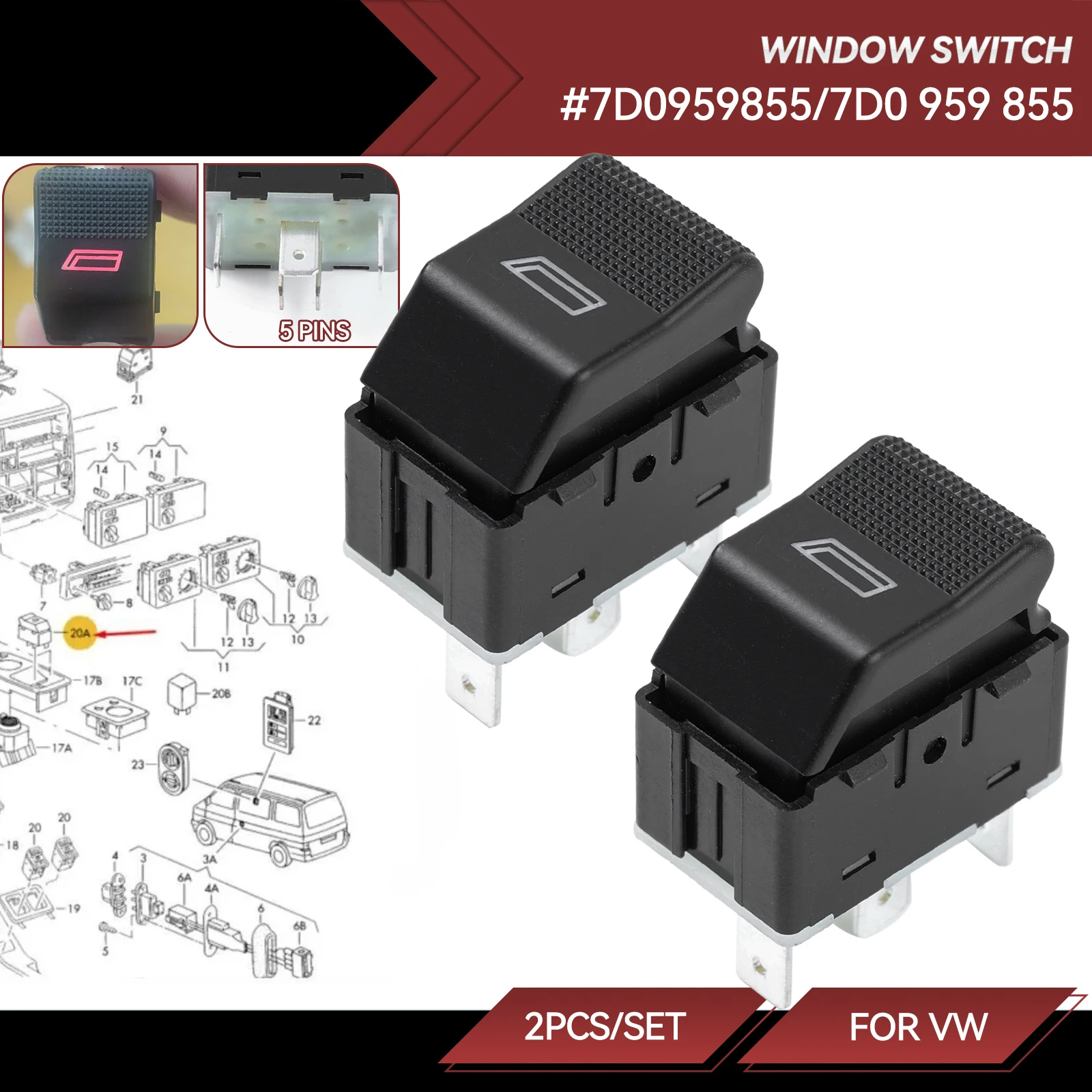 2PCS-Car-Accessories-Electric-Power-Window-Control-Switch-Lifter-Button ...