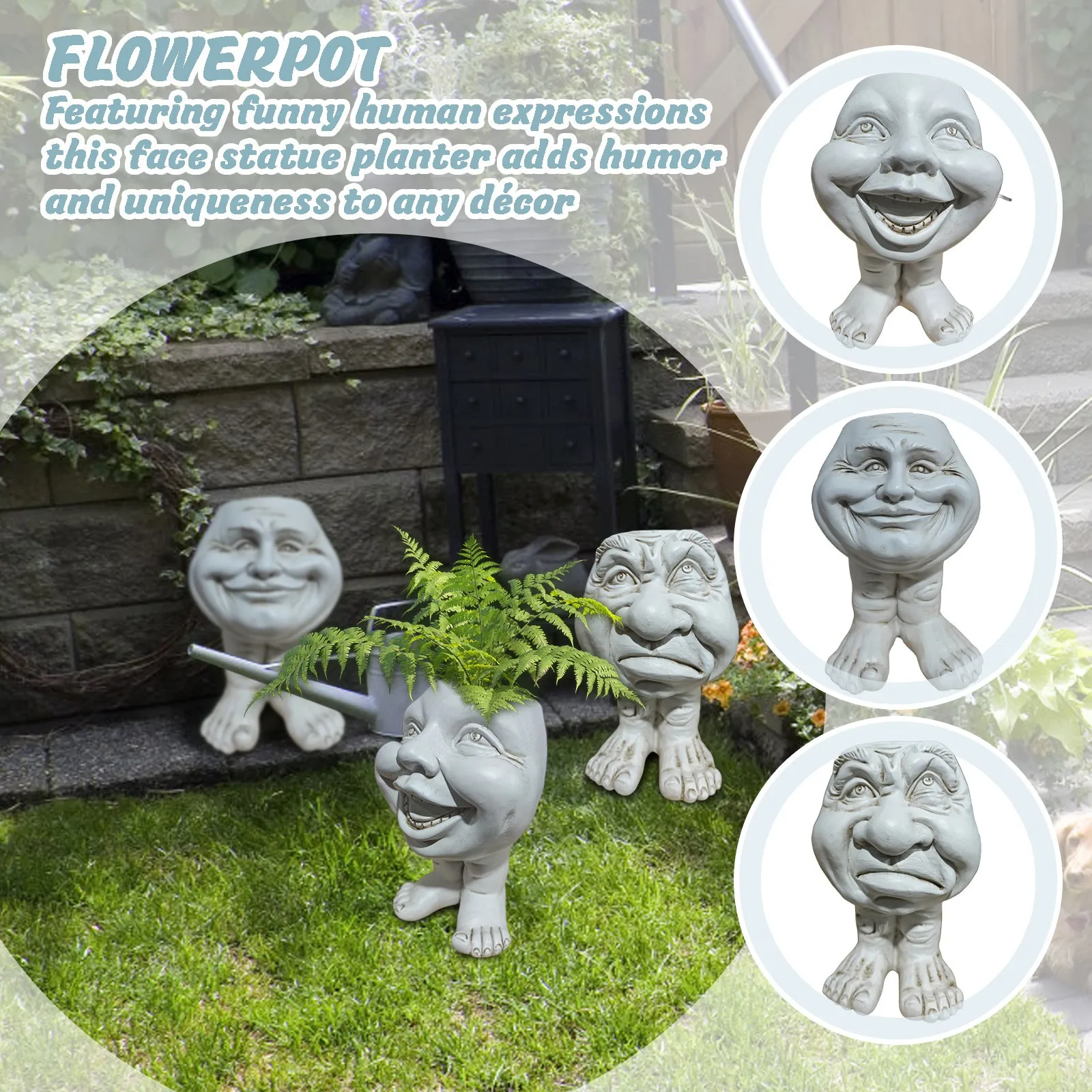 Funny Muggle Flower Pot Ornament,Weird Funny face expression carved ...