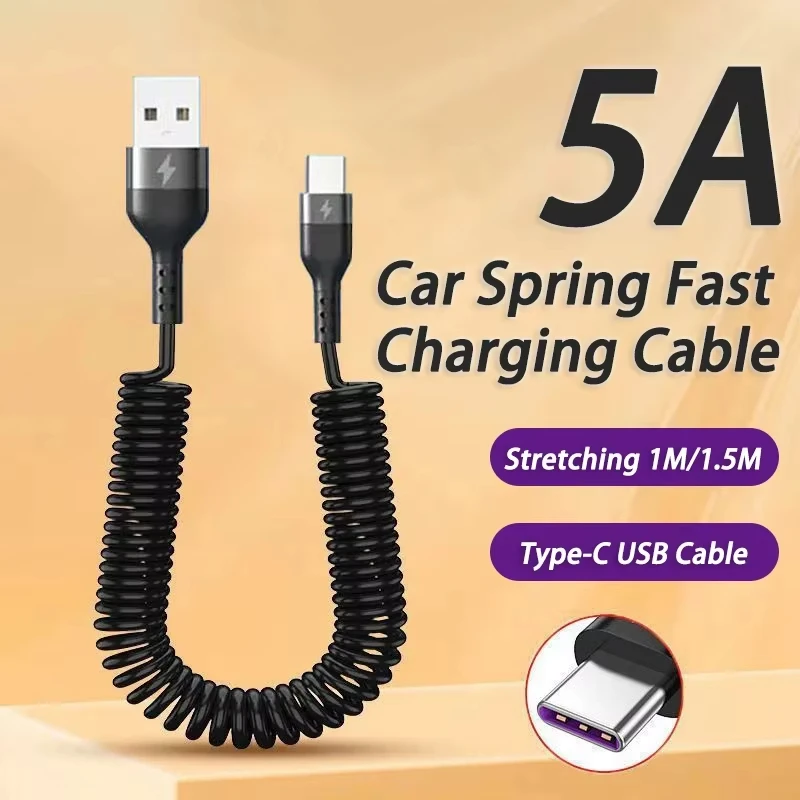 66W 5A USB Type C Data Cable 5A USB Spring Pull Telescopic Fast ...