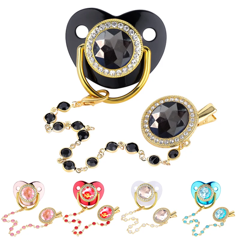 Luxury Zircon Baby Pacifier Crystal Beads Chain Clips with Cover ...