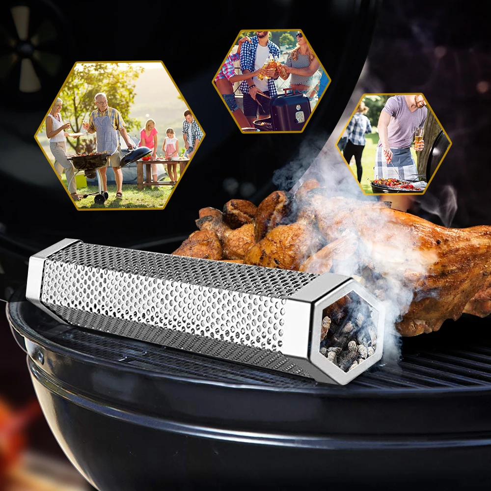 12" BBQ Stainless Steel Perforated Mesh Smoker Tube Filter Gadget Hot ...