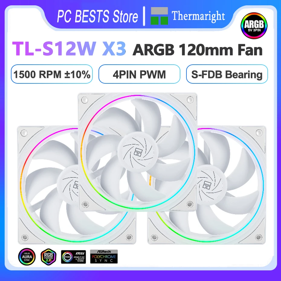 Thermalright-TL-S12-W-X3-Case-Fan-4pin-PWM-120mm-CPU-Cooling-Fan ...