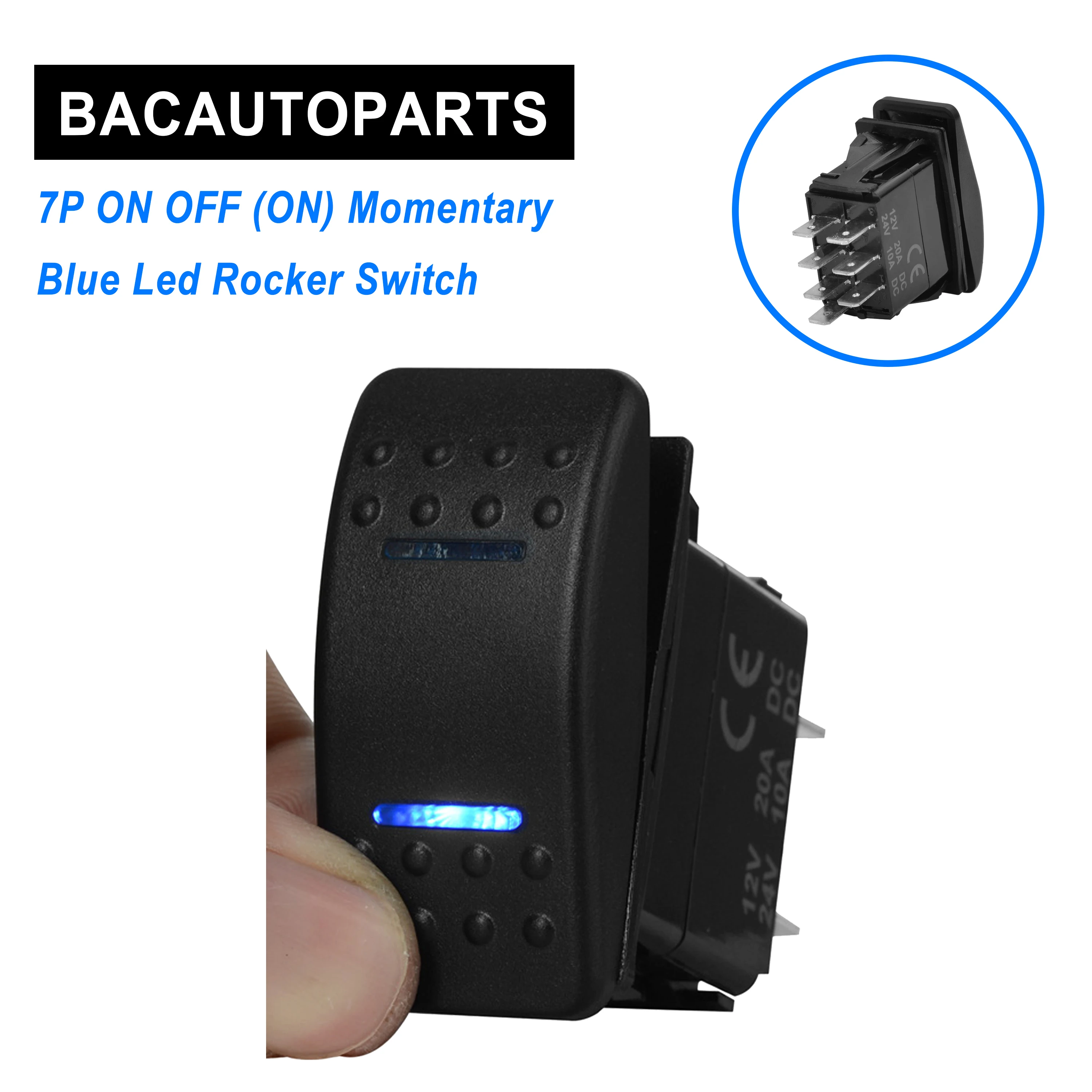 7P ON OFF Momentary (ON) 12v/24v Dual Blue Led Rocker Switch For Car ...