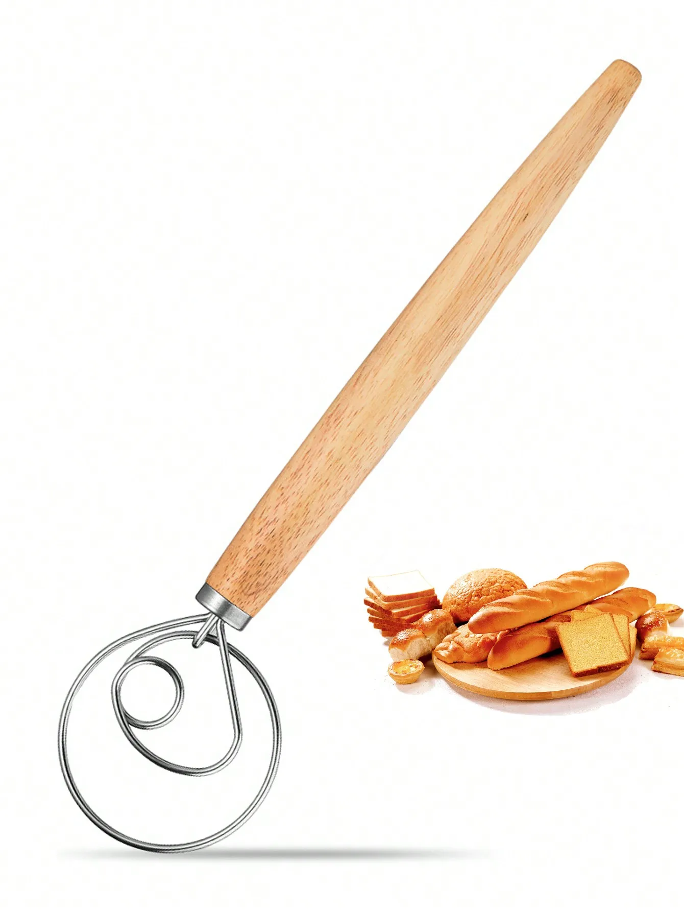 Leeseph Danish Dough Whisk 13" Bread Mixer Hand Making Tools with ...