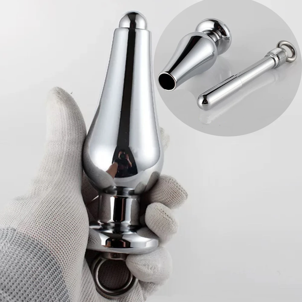 Metal Hollow Anal Plug Detachable Anal Dilator Butt Plug G-spot Stimulator Douche Enema Syringe ...