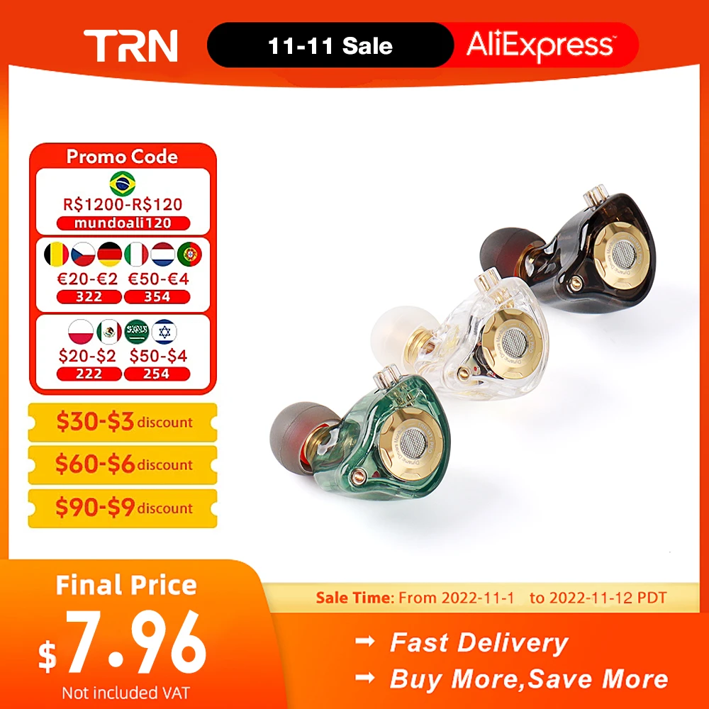 Trn Mt1 Pro Hi-fi 1dd Dynamic In-ear Earphone Drive Hifi Bass Metal ...