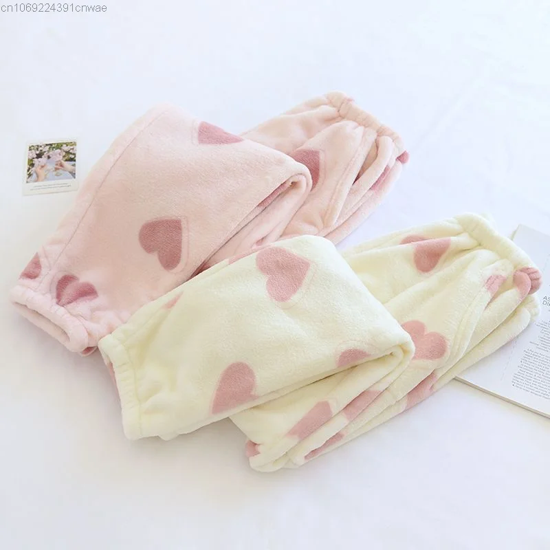 New-Heart-Print-Fluffy-Fur-Pajamas-Pj-Sleepwear-Trousers-Y-2k-Cutecore ...
