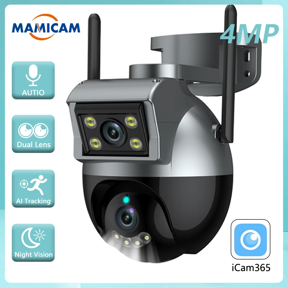 4MP HD Dual Lens Wifi Camera PTZ Outdoor Auto Tracking CCTV Home ...