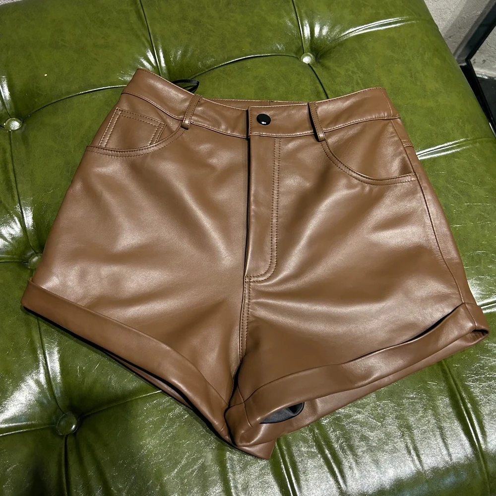 Brown-Leather-Shorts-for-Women-Custom-Leather-Pants-Factory-New-arrival ...