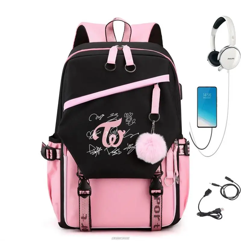 TWICE-Usb-Backpack-Patchwork-Hip-Music-Teens-Capacity-School-Bags ...