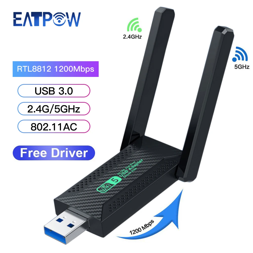 EATPOW Wifi Adapter Dual Band 2.4GHz 5GHz Wifi Usb 1200Mbps Wireless ...