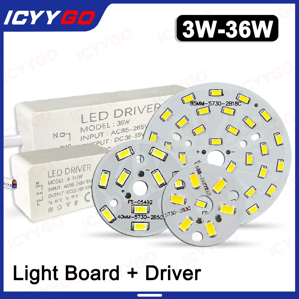 1 juego de placa de luz LED + controlador LED de 3 W, 5 W, 7 W, 12 W ...