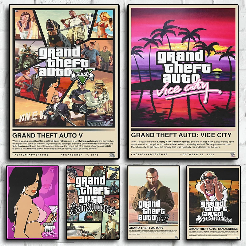 Grand-Theft-Auto-Game-Role-HD-Poster-GTA-5-Pictures-Living-Game-Retro ...