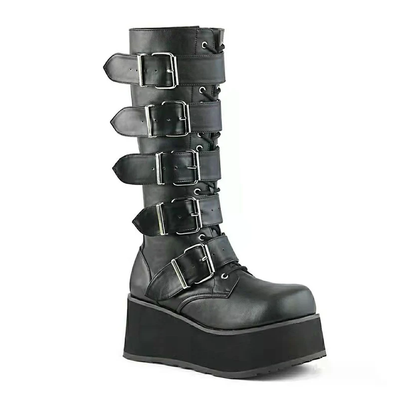 Botas de media pantorrilla Punk para Mujer, zapatos góticos con hebilla ...
