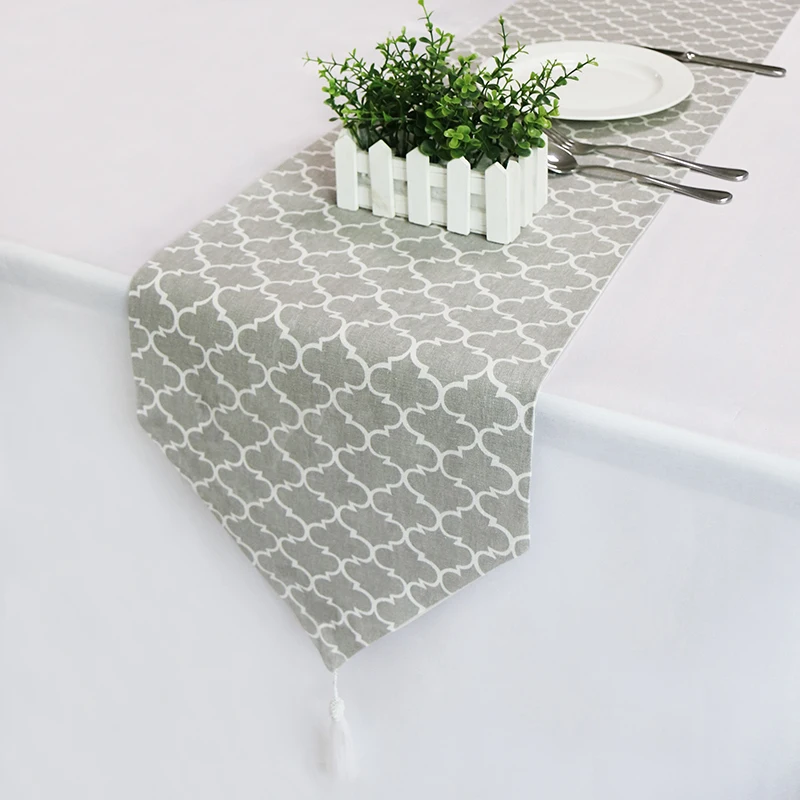 1pcs Gray Vintage Linen Table Runner Classic Table Cloth With Tassels ...