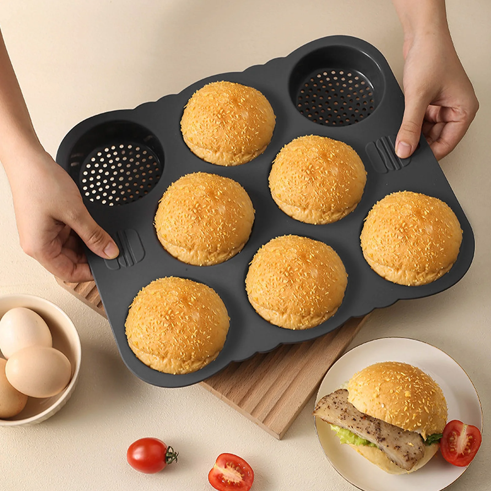 Hamburger Bun Baking Mold 8 Cavity Silicone Easy Release Heat Resistant ...